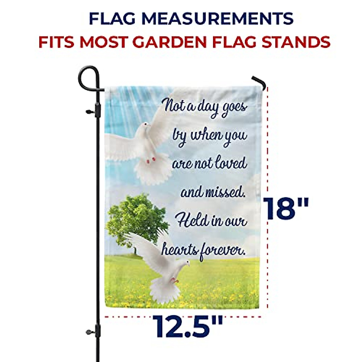 America Forever Garden Flag - Loved and Missed, Cemetery Memorial Religious Bereavement Garden Flags 12x18 Double Sided, Yard Outdoor Decorative Flag