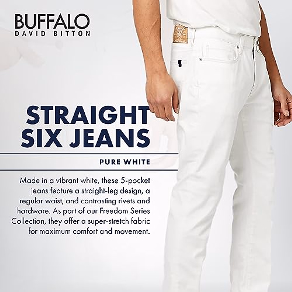 Buffalo David Bitton Men's Straight Six Fashion Jean, Pure White, 33W x 34L