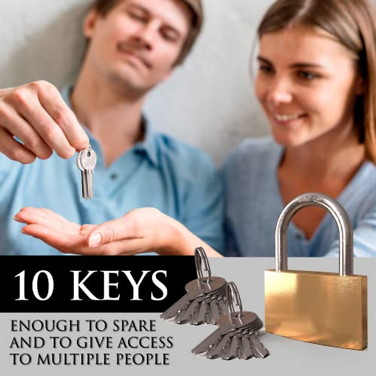 NextClimb Heavy Duty 2" Large Padlock with 10 Matching Keys - Weatherproof Rust Resistant Steel Brass Keyed Aylock for Outdoor Fence, Door, Gym, Storage Unit