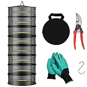 Gransuncy Herb Drying Rack Hanging Mesh Net, Drying Rack Hanging Dryer Dry Net with Pruning Shear for Drying Petal Plants