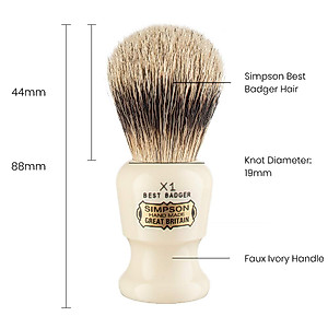 Commodore Best Badger Brush- Simpson Shaving Brushes - Faux Ivory Handle (X1 Best)