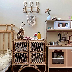 Tuklye Wall Hooks,Nature Rattan Garments Organizer Rack Clothes Hat Hanging Hook Rattan Hanger Kids Room Decor Hanger 15.7x7.9 Inch, Beige