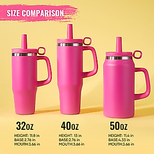 40oz Tumbler, Insulated Stainless Steel Water Bottle with Straw, Cover Cap, Leak Proof Travel Tumbler with Handle, BPA-Free, Cupholder Friendly, Gifts for Women & Men, Passion Pink