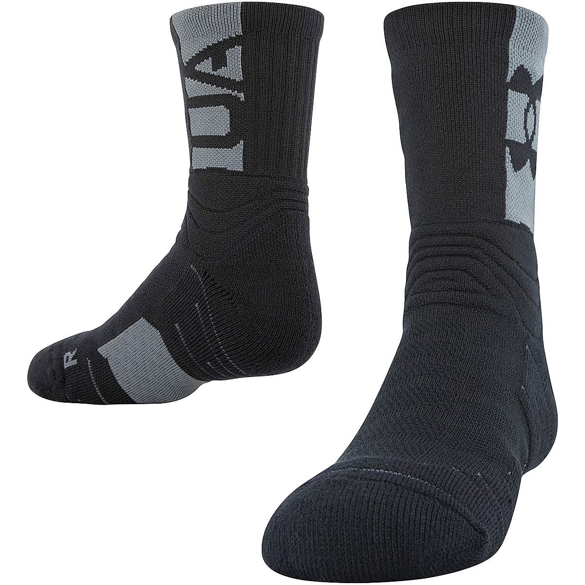 Under Armour Youth Playmaker Mid-Crew Socks, 1-Pair , Black/Pitch Gray , Small