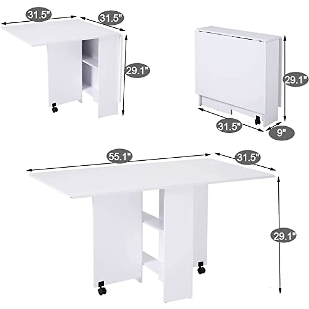 DINAZA Folding Dining Table Drop Leaf Table for Small Spaces with 2 Tier Storage Racks Multifunction Space Saving Table Extension Dinner Table for Kitchen Living Room