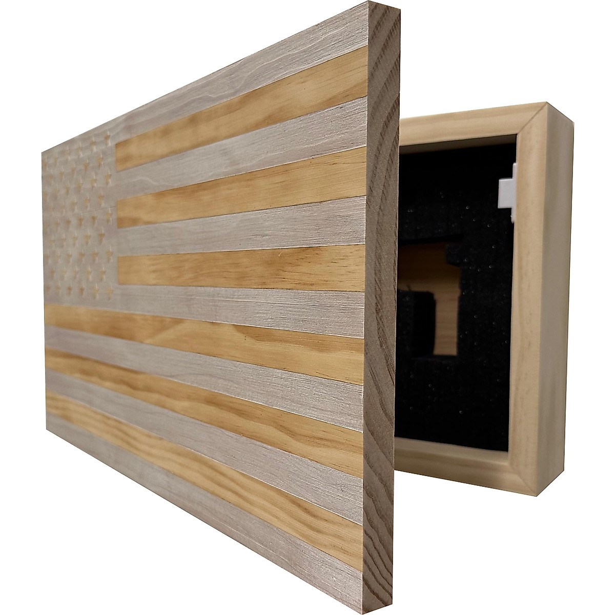 American Flag Concealed Gun Cabinet, Hidden Gun Storage American Flag (Whitewashed)