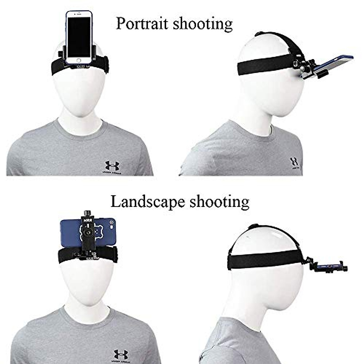 Head-Mounted Mobile Phone Holder,First-Person View Video Outdoor Live Shooting Bracket with Phone Clip(4"-7") for iPhone Samsung Smartphones and GoPro Insta360 Sony DJI Action Camera Head Mount Strap