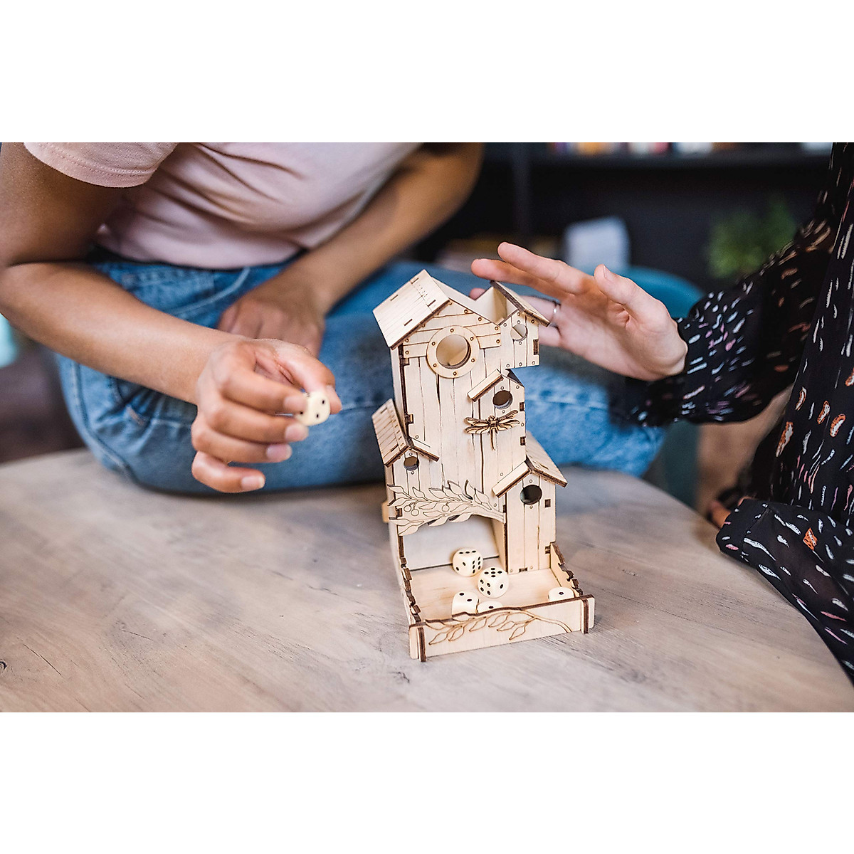 TowerRex Portable Dice Tower - Acrylic and Wooden Game Dice Holder for Tabletop Gaming