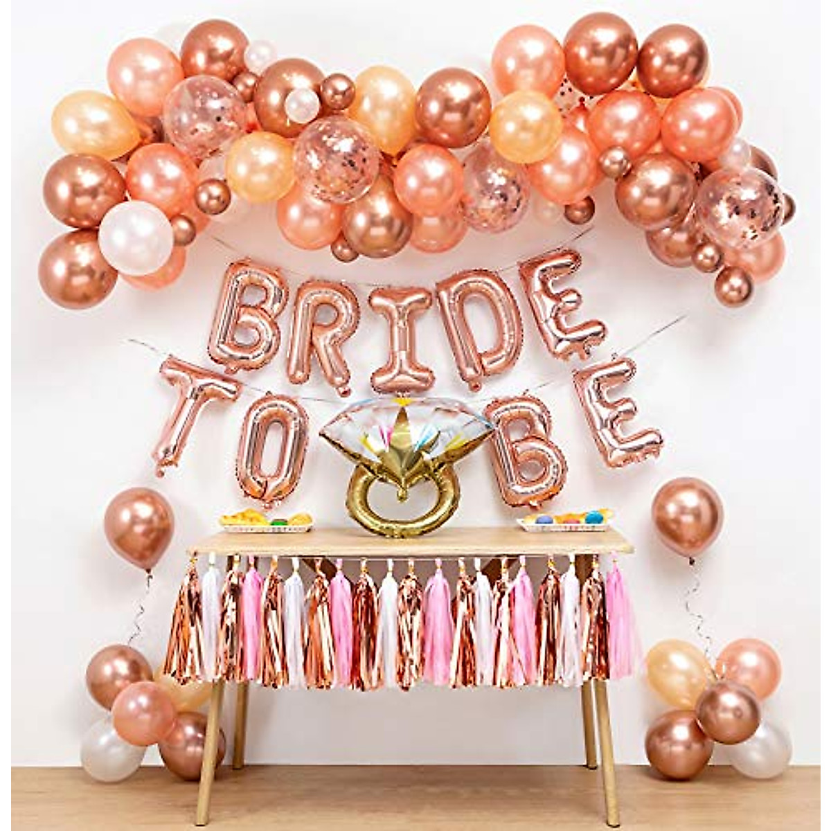 Bachelorette Party Decorations&Bridal Shower Supplies Kit&Balloon Arch,Bride to Be Balloons Banner,Diamond Ring Balloons,Rose Confetti Gold,Bride to Be Sash,Tassel Garland,Balloon Decoration Tools
