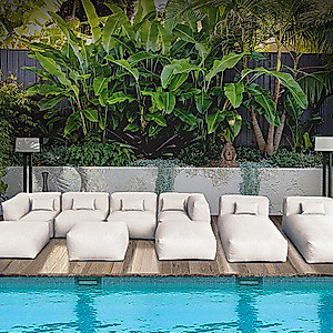 ANNYH Patio Modern ERACLEA(9P) Outdoor Furniture Sectional Conversation Set - Combines 2Lounger 2Middle 2Corner 3Ottoman/Coffee Exp Foam Filled Chairs.A Unique Modular Contemporary Sofa (Sand Beige)