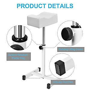 Pedicure Manicure Footrest, Adjustable Height with Soft Cushion Pedicure Stool Non-Slip, Pedicure Nail Equipment for Salon Spa Beauty,White