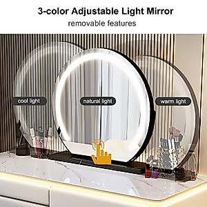 VELLE Vanity, Makeup Vanity with Cabinets and Ambient Light, Vanity Desk Set includes Smart HD Lighted Mirror and Vanity Chairs, Solid Wood Frame Vanity for Bedroom (31.5", 6 Drawers)