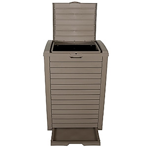 BTEXPERT 31 Gallon Outdoor Garbage Trash Can, Waterproof Resin Double Lid Drip Tray, Outside Trash Bin for Hideaway Patio Waste, Kitchen, Backyard, Deck, Gray