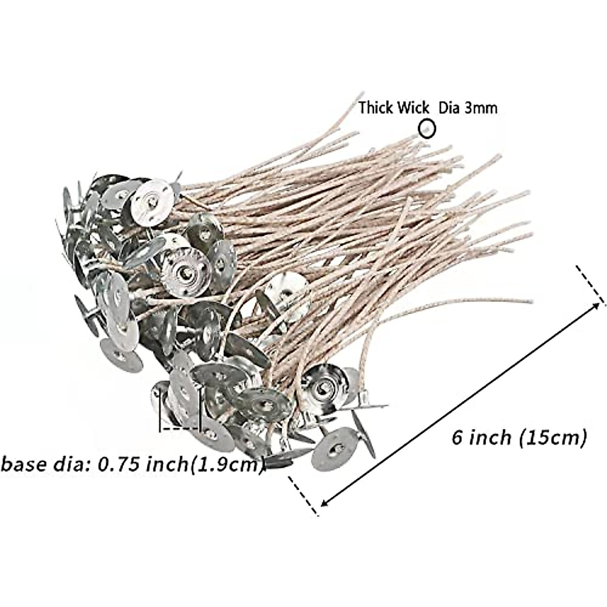 100pcs ECO Wicks for Soy Candles, 6 inch Pre-Waxed Candle Wick for Candle Making,Thick Candle Wick with Base