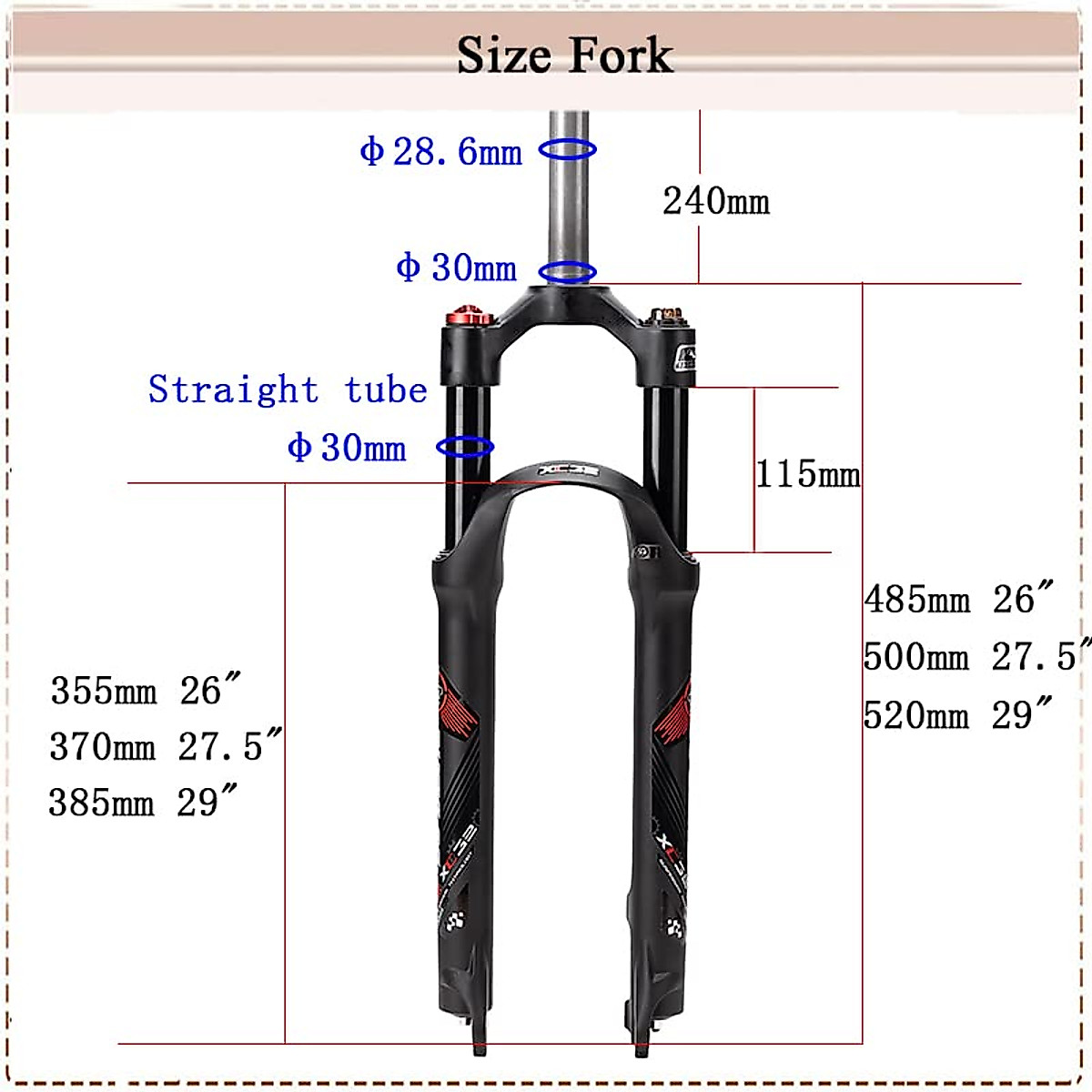 BUCKLOS MTB Suspension Fork 26/27.5/29 Inch, 1-1/8 Mountain Bike Fork QR 9mmTravel 120mm Bicycle Forks, 28.6mm Straight Tube Manual Lockout Ultralight Aluminum Alloy