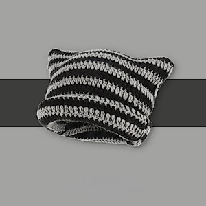 Ponitrack Crochet Hats, Vintage Cat Beanie Grunge Accessories Slouchy Beanies for Women (Black,One Size)