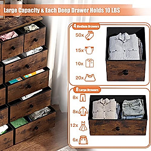 EnHomee Dresser, Dresser for Bedroom with 12 Drawers, Tall Dresser with Wooden Top and Metal Frame, Bedroom Dresser Dressers & Chests of Drawers Clearance, 40.6" W x 11.7" D x 43.7" H, Rustic Brown