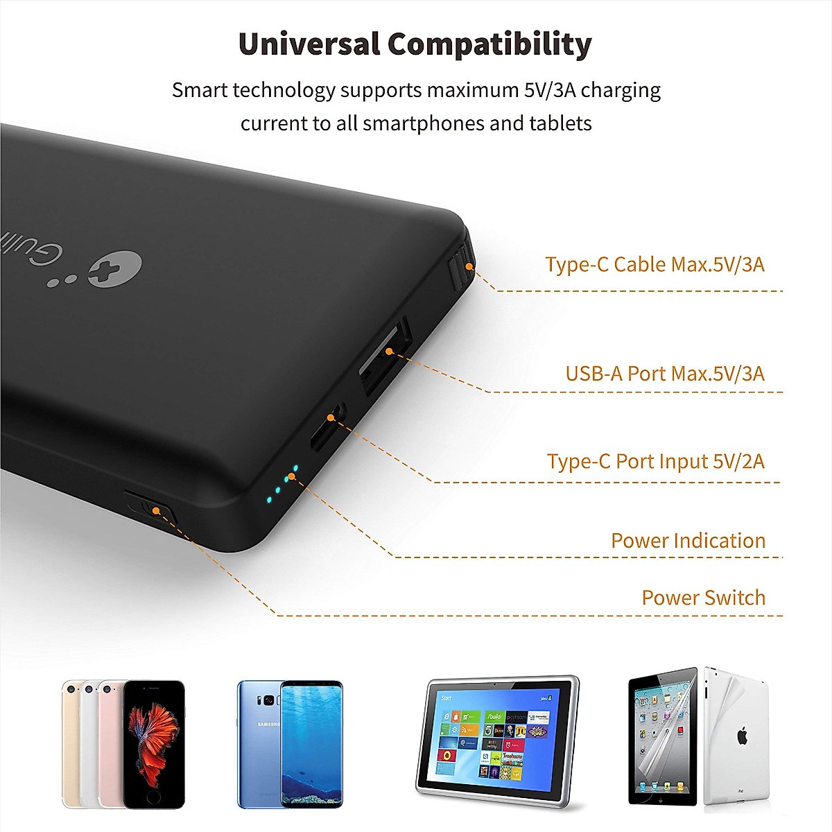 Antank Gulikit Attached Power Bank for Switch, 10000mAh 5V/3A Fast Charging Portable Charger, Rechargeable Backup Battery Pack Charging Case Compatible with Switch for Extending 10+ Playing Hours