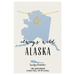 Lucky Feather Texas Shaped State Necklace, 14K Gold-Dipped Pendant on Adjustable 16”-18” Chain