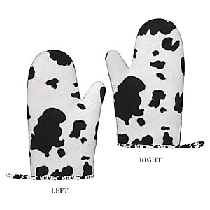 Pattern of Dairy Cow Skin Heat and Slip Resistant Silicone Oven Mitts, Soft Cotton Lining, Waterproof, Long Flexible Thick Gloves for Cooking