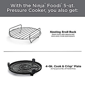Ninja OS101 Foodi 9-in-1 Pressure Cooker and Air Fryer with Nesting Broil Rack, 5-Quart Capacity, and a Stainless Steel Finish (Renewed)