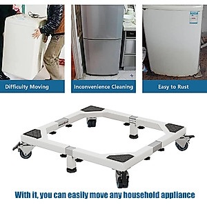 Zsytbyyds All Steel Mobile Base Heavy Duty Furniture Dolly Adjustable Mini Fridge Stand Washing Machine Stand Furniture Dolly for Washer, Refrigerator and Dryer（White）