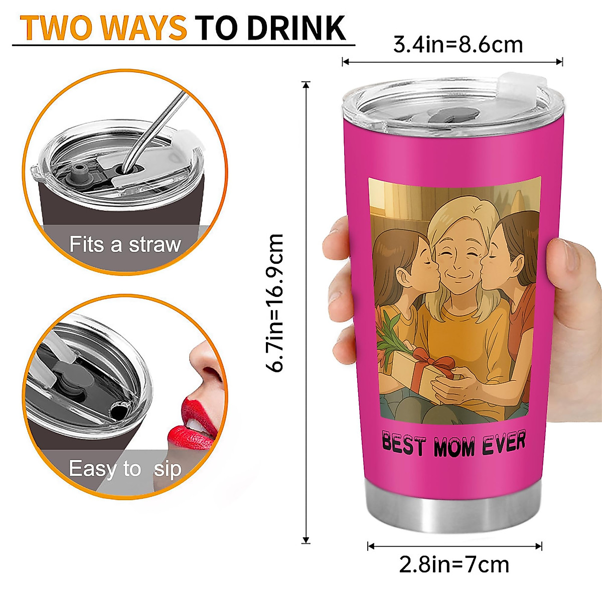 FESTIMAKE Personalized Tumbler with Name Photo, Customized Insulated Coffee Travel Mug 20oz Stainless Steel Gift for Dad Mom Mother's Day Fathers Christmas Anniversary Birthday