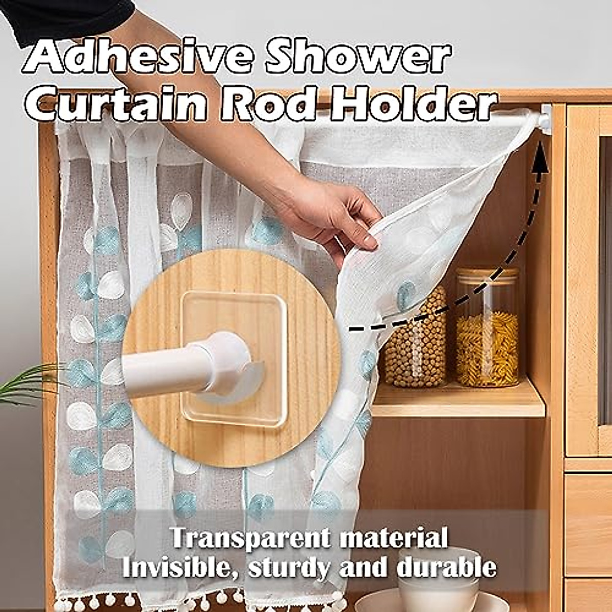 6Pcs Adhesive Shower Curtain Rod Holder, SHAIDOJIO, Transparent Shower Curtain Rod Mount Holder, Shower Curtain Rod Tension Brackets No Drilling for Wall, Bathroom, Windows, Wardrobe