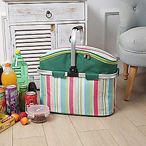 LIOOBO 26l Large Picnic Basket: Camping Grocery Bags, Insulated Baskets, Portable Picnic Basket, Canvas Leak-Proof Travel Cooler Tote 1pc