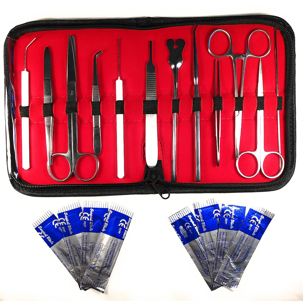 20 Pcs - Advanced Stainless Steel Biology Lab/Anatomy/Medical Student Dissection Kit Set - Scalper Knife Handle, Blades, Forceps, Scissors and Tweezers - 12 Instruments, 8 Blades