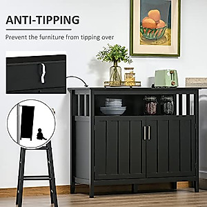 HOMCOM Sideboard Buffet Cabinet, Kitchen Cabinet, Coffee Bar Cabinet with 2 Doors and Adjustable Shelves for Entryway Living Room, Black