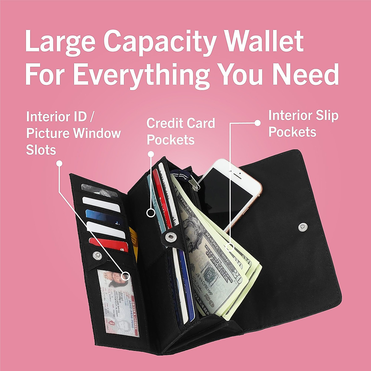Nautica womens Carry-all The Perfect Carry All Money Manager Wallet Oraganizer with RFID Blocking Wallet, Black, One Size US