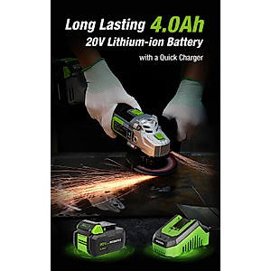 WORKPRO 20V Cordless Angle Grinder Kit, 4-1/2 Inch, Lightweight Angle Grinder Tool w/ 4.0Ah Lithium-Ion Battery & Fast Charger, Ergonomic Button Position for Reducing Hand Pressure