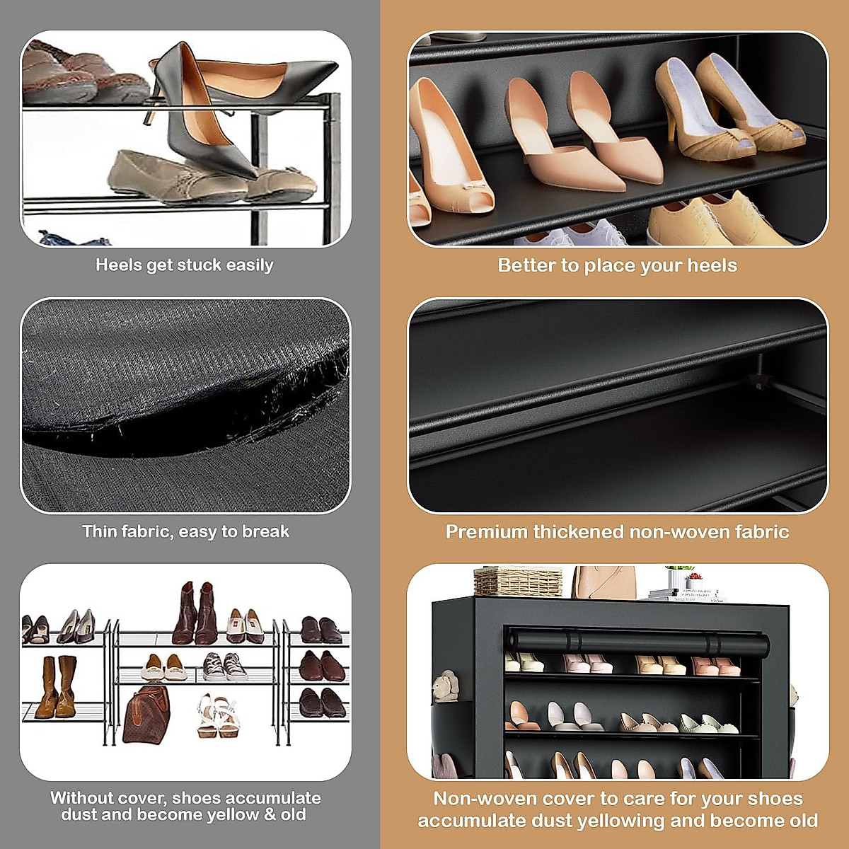 10+1tier Shoe Rack with Cover, Tall Shoe Rack Organizer 40-50 Pairs Large Shoes Rack Storage Organizer Stackable Tall Shoe Shelf Storage Metal Tall Shoe Rack Shoe Organizer for Closet Entryway Garage