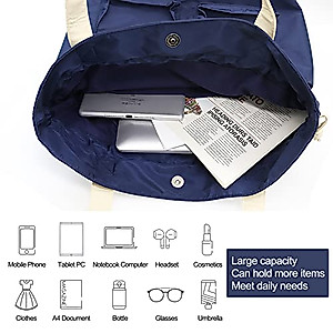 Women Nylon Backpack for Convertible Backpack,Large Handbags and Ladies Fashion Nylon Bookbag Travel Bag (Dark blue beige)