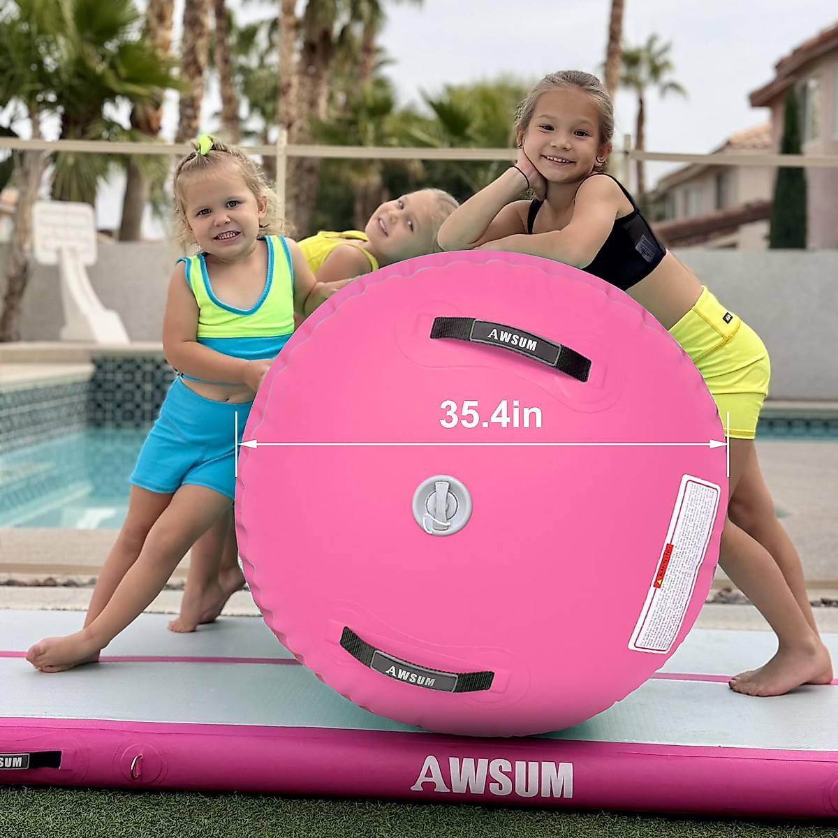 AWSUM 3.3ft L x 2ft Diam Air Roller Tumbling Mat Barrel Backbend Trainer for Gym Inflatable Gymnastics equipment with Electric Pump