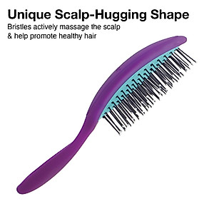 Olivia Garden OG Brush Detangler, pocket-size, perfect for travel and on-the-go, removable cushion, scalp hugging shape massages the scalp, for wet or dry hair, for women, men and children, Purple