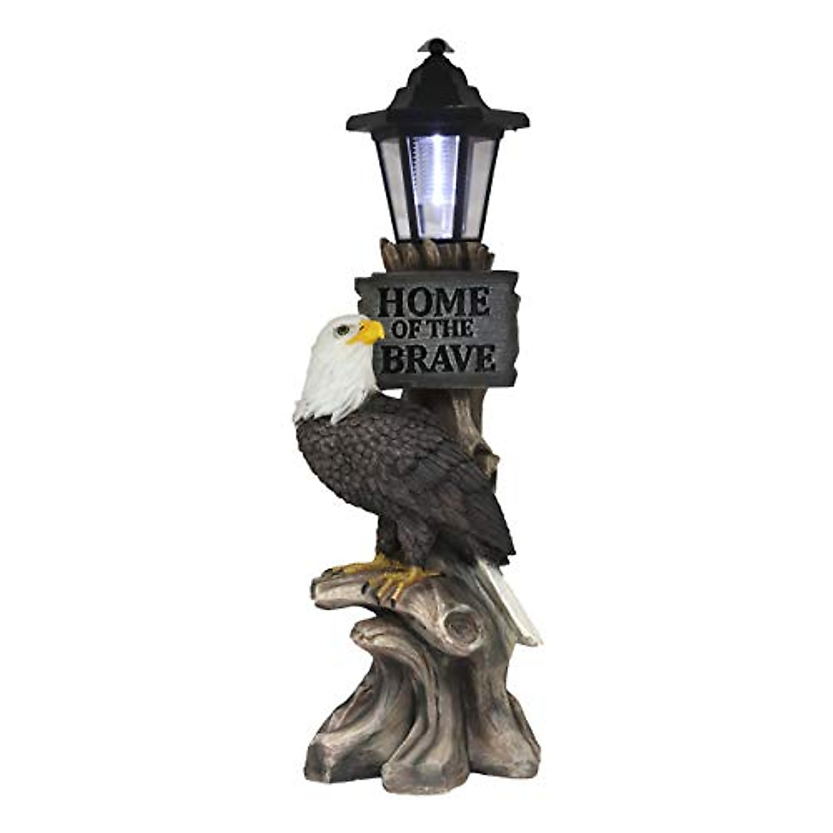 Ebros Home of The Brave Patriotic American Bald Eagle Perching On Tree Stump Garden Courtesy Night Light Statue Solar LED Lantern Lamp Guest Greeter Decor for Patio Poolside Home Figurine