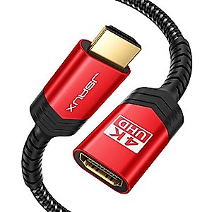 JSAUX HDMI Extension Cable 3.3FT, 4K 60Hz High Speed HDMI Extender Cord Male to Female Adapter Connector (HDR HDCP 2.2), Compatible with Roku TV Streaming Stick, Bluray Player, HDTV, Laptop, PC - Red