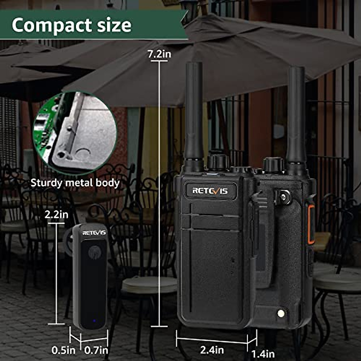 Retevis RB37 New Version,Bluetooth Two Way Radio,Walkie Talkies for Adults,Wireless Earpiece,2000 mAh,VOX,Type-C,for Retail Pet Hospital (2 Pack)