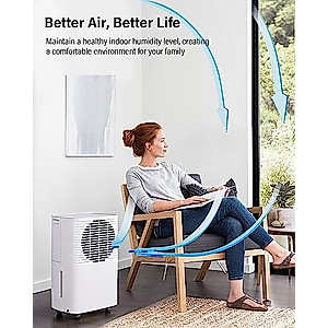 Hansabenne 30-Pints Dehumidifier for Basements - 2000 Sq. Ft. Dehumidifier with Auto or Manual Drainage - Compact Dehumidifier with Intelligent Humidity Control | Auto Defrost | Dry Clothes