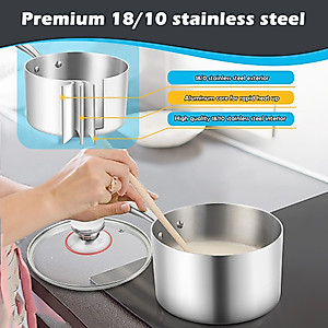 E-far 1-Quart Saucepan, Tri-Ply Stainless Steel Sauce Pan with Glass Lid, Small Cooking Induction Pot Compatible with All Cooktops, Non Toxic, Oven & Dishwasher Safe