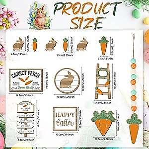 12 Pcs Easter Tiered Tray Decor Wooden Carrot Patch Bunny Egg Items Happy Easter Tray Signs for Spring Home Farmhouse Rustic Kitchen Decorations (Wooden Bunny)