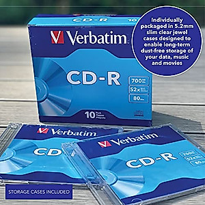 Verbatim CD-R Blank Discs 700MB 80-Minutes 52X Recordable Disc for Data and Music - 10 Pack Slim Cases