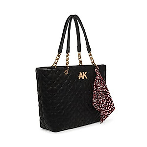 Anne Klein Womens Anne Klein quilted chain tote, Black, One Size US