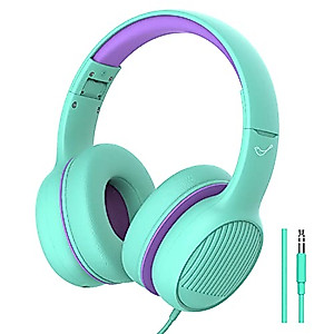 Kids Headphones, 85dB Volume Limiting - Toddler Headphones for Detachable Cat Ear, Wired Headphones with Sharing Splitter, Foldable Stereo Over-Ear Headphones for School/Travel/iPad/Kindle (green)