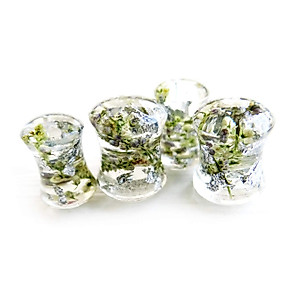 ETERNIADA Ear gauges and Plugs Silver Flakes and Tamarisk Flower Plug and Tunnel 0g Plugs 28mm Plugs Floral gauges Resin Plug Bridal Plugs 6g 4g 2g Dried Herbs (22mm / 7/8" / Pair)