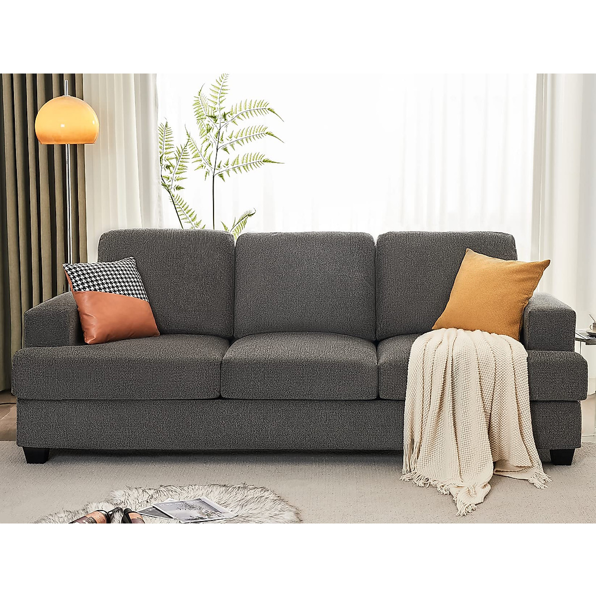 VanAcc 89 Inch Sofa, Comfy Sofa Couch with Extra Deep Seats, Modern Sofa- 3 Seater Sofa Couch for Living Room Apartment Lounge, Grey Chenille