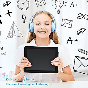 Mokata Headphones Bluetooth Wireless/Wired Kids Volume Limited 94 /110dB Over Ear Foldable Noise Protection Headset with AUX 3.5mm Mic for Boys Girls Child Travel School Cellphone Pad Tablet PC Blue