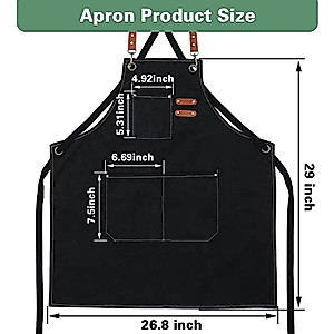JINSHANGTOPK Chef Apron, Aprons for Men, Adjustable Strap Cotton Canvas Cross Back Apron with Large Pockets for Women and Men Kitchen Cooking Baking Bib Apron(Black)